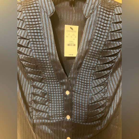 Express | Tops | Express Pleated Blouse Blue Striped Xs Nwt | Poshmark
